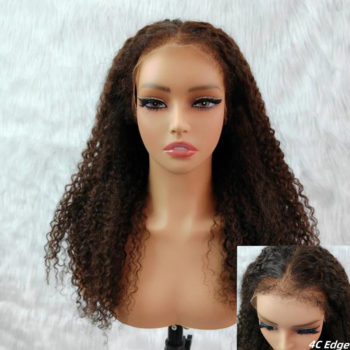 PRE-CUT EAR TAB 360 Lace Swiss Lace Jerry Curly Brown Color With Invis ...