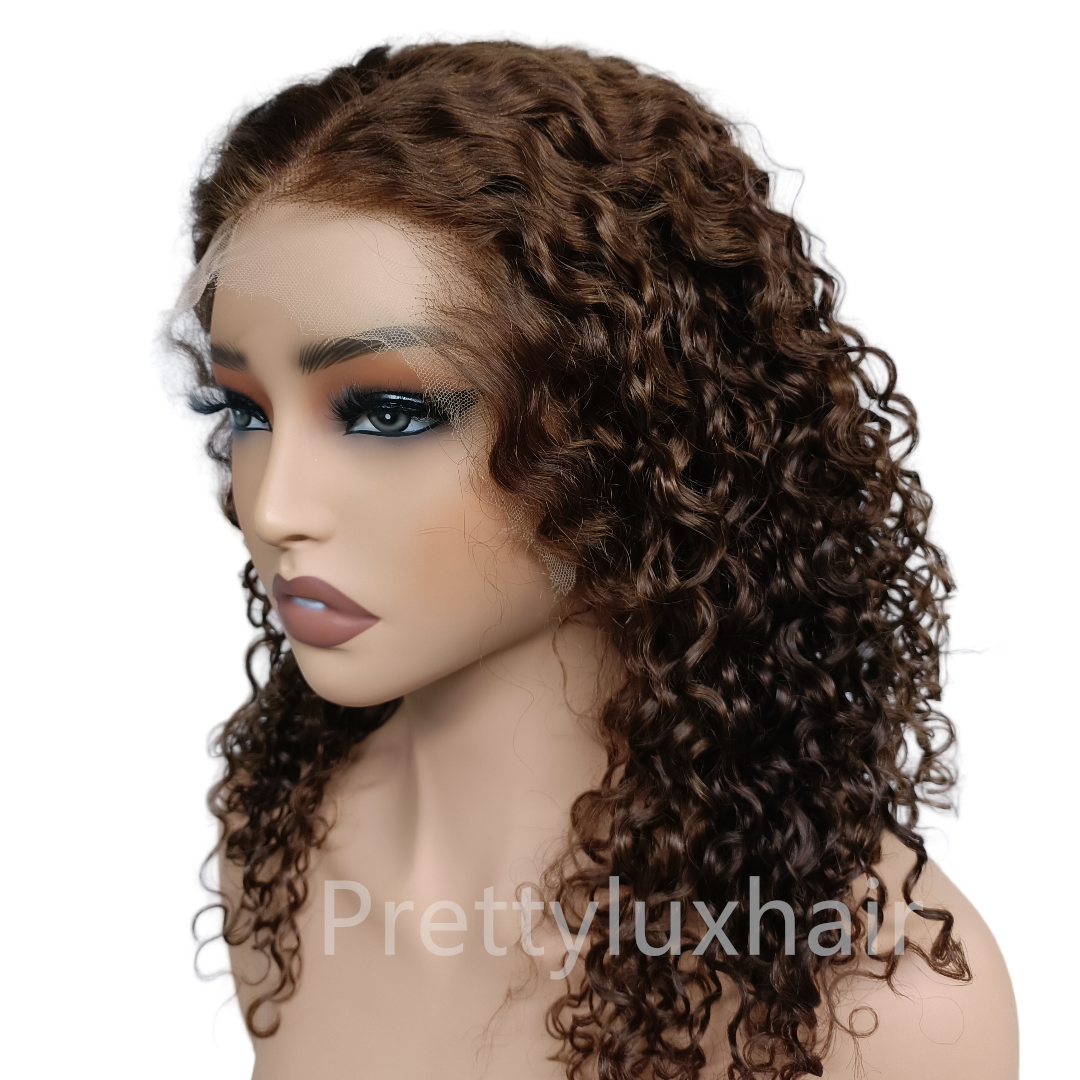 Pre-Lux PRESHAPED Natural Hairline 13x6 Lace 4# Brown Color Deep Curly ...