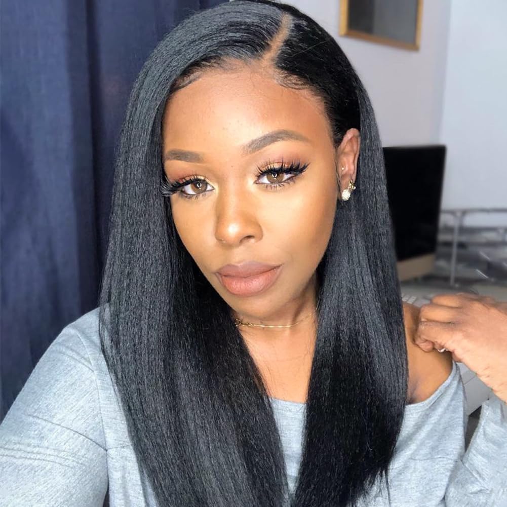 PRE-CUT EAR TAB 360 Lace “Mini-Knotless” Swiss Lace Yaki Straight With ...