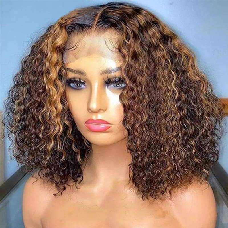 PRETTYLUXHAIR - Highlight Kinky Curly 13X4 Lace Front Fake Scalp Wig