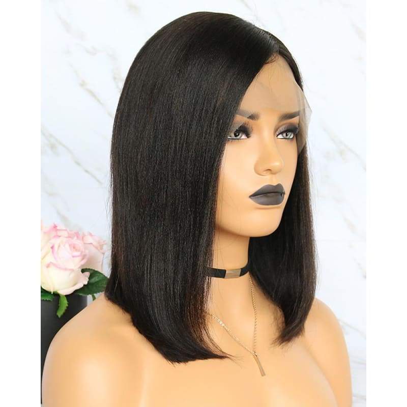 PRETTYLUXHAIR - Light Yaki Bob Wig Lace Front Bob Fake Scalp Wigs